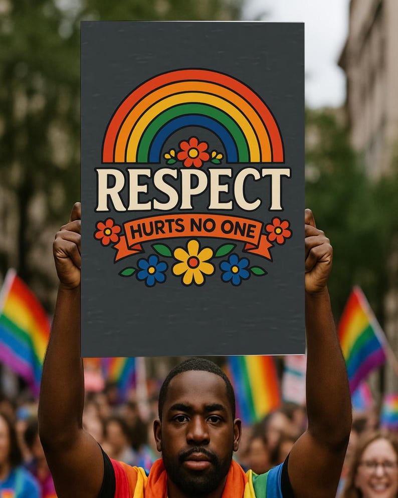 Retro Rainbow Pride Respect Poster PNG LGBTQIA Flower Print Digital ...