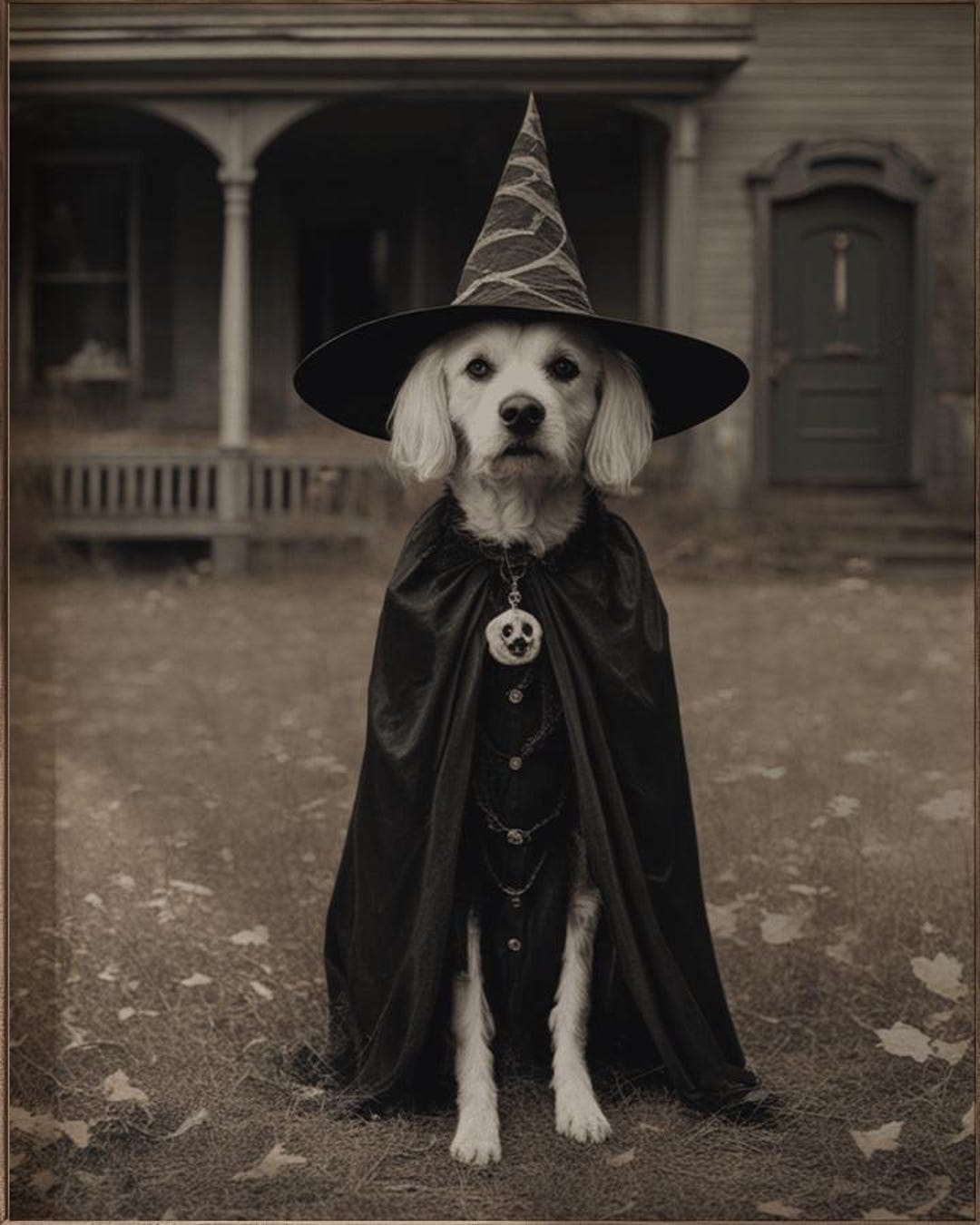 Halloween Maltipoo Witch Costume Dog Portrait Spooky Vintage Pet Art ...