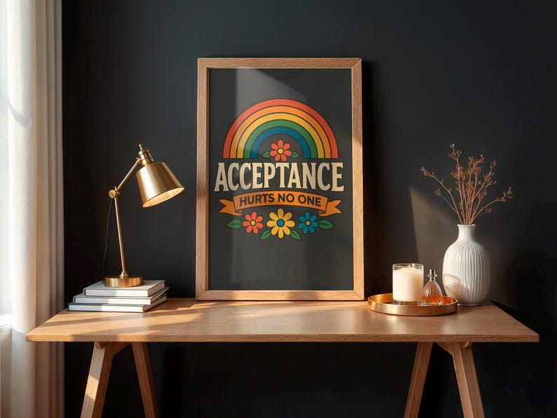 Retro Pride Month Protest Poster PNG Acceptance Vintage Rainbow Flower ...