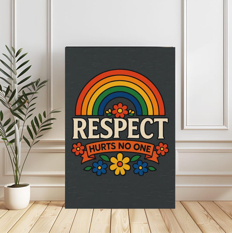 Retro Rainbow Pride Respect Poster PNG LGBTQIA Flower Print Digital ...