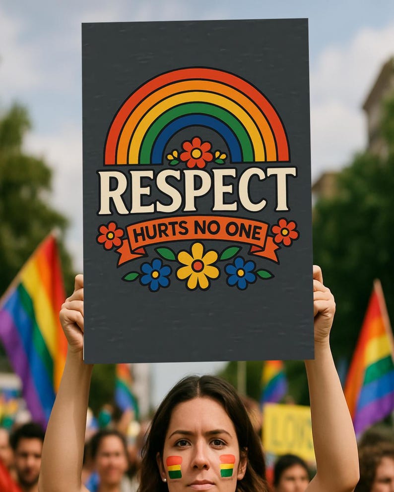 Retro Rainbow Pride Respect Poster PNG LGBTQIA Flower Print Digital ...