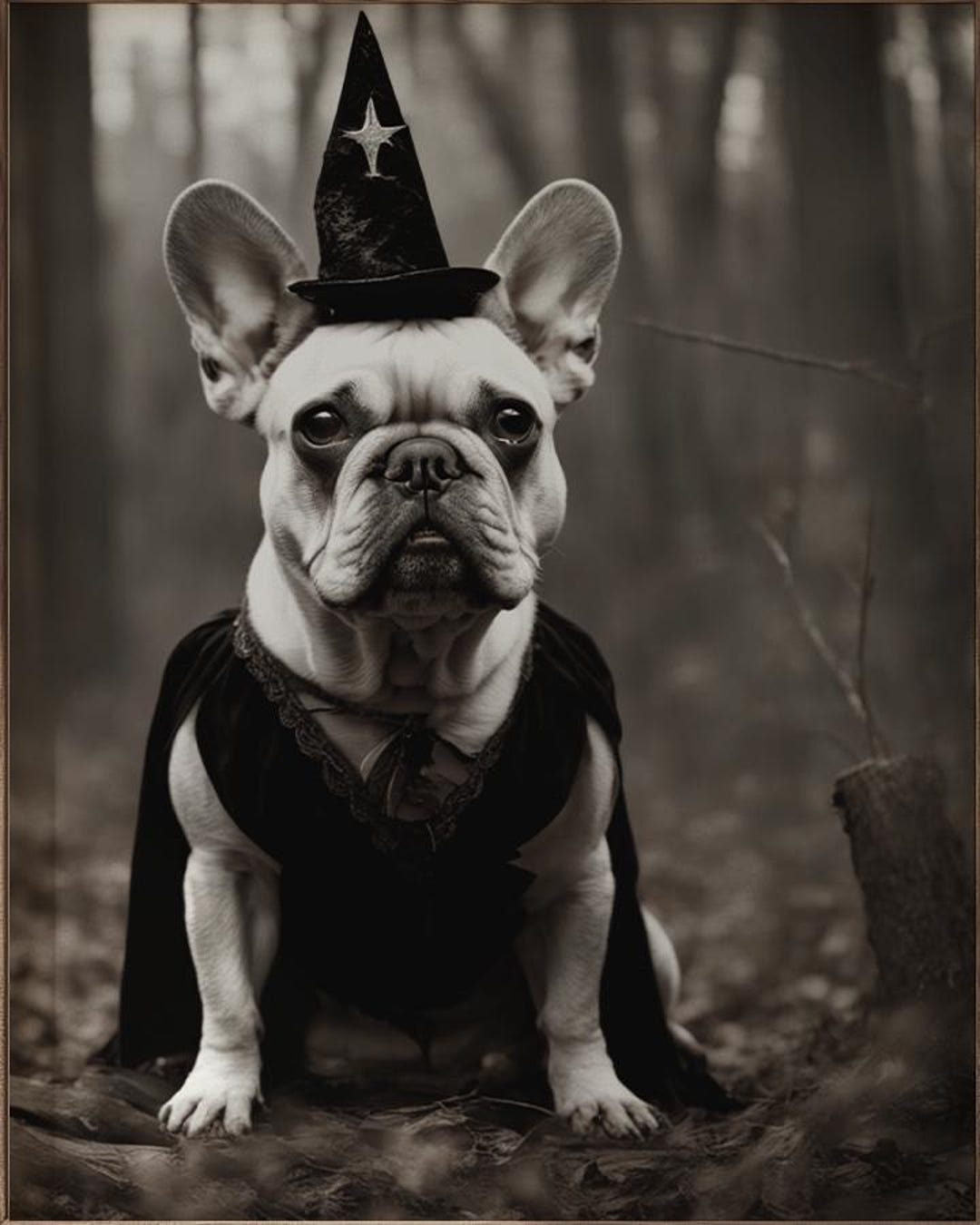 Vintage Halloween Dog Printable PNG French Bulldog Wizard Costume ...