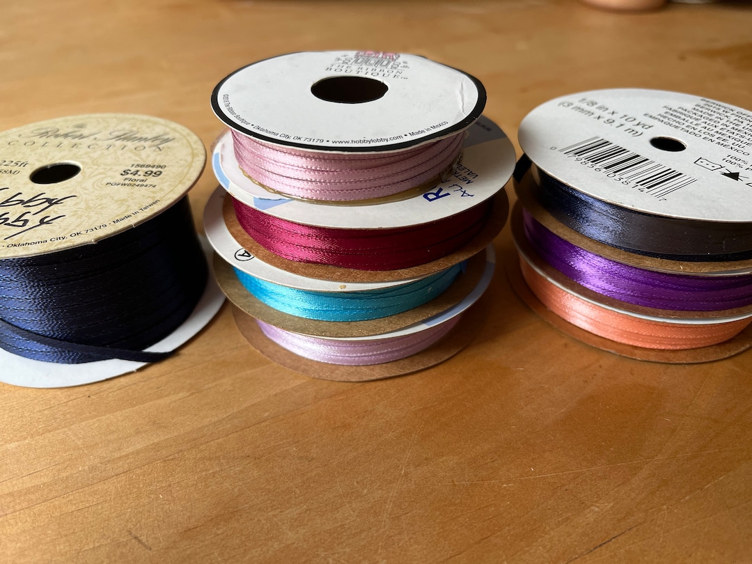 Satin Ribbon Spools Narrow 1/4 Wide Assorted Colors & Lengths Remnants ...