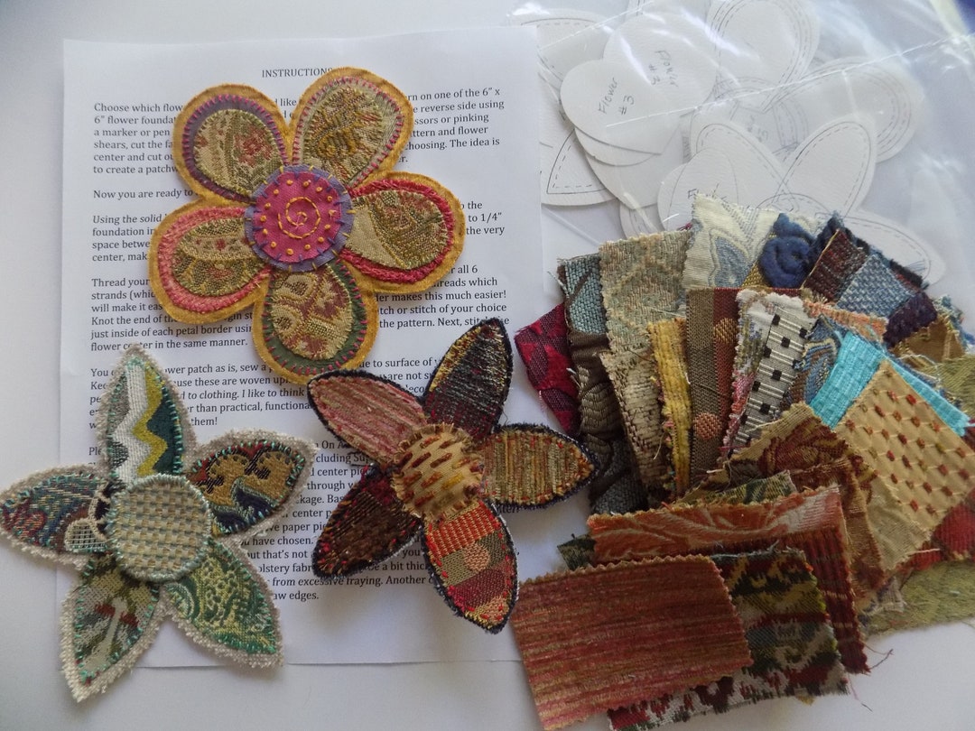 DIY Fabric Flower Patch Kit Upholstery/decorator Fabrics 3 Flower Shape ...