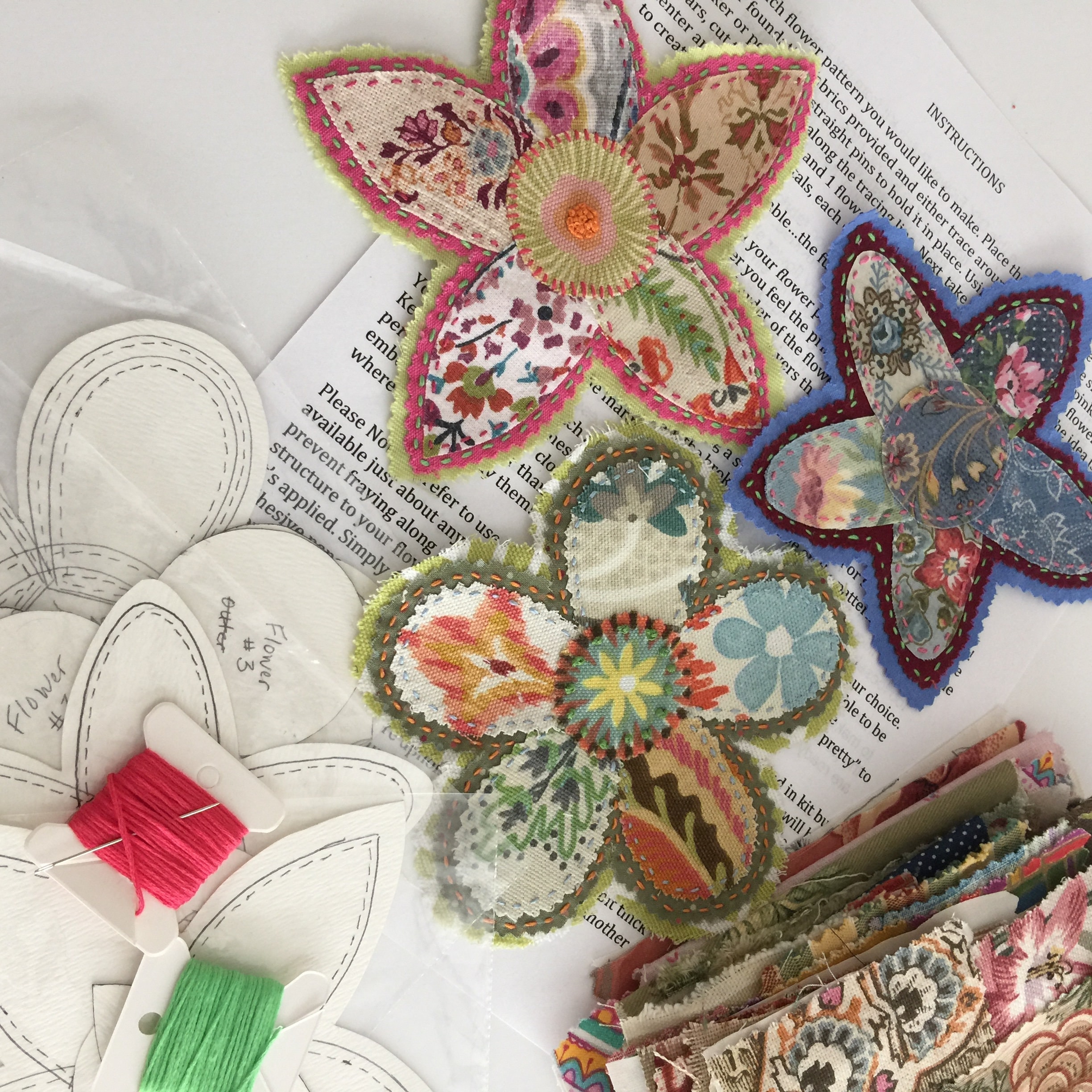 DIY Fabric Flower Patches Kit Includes Assorted Cotton Fabrics, 3 ...