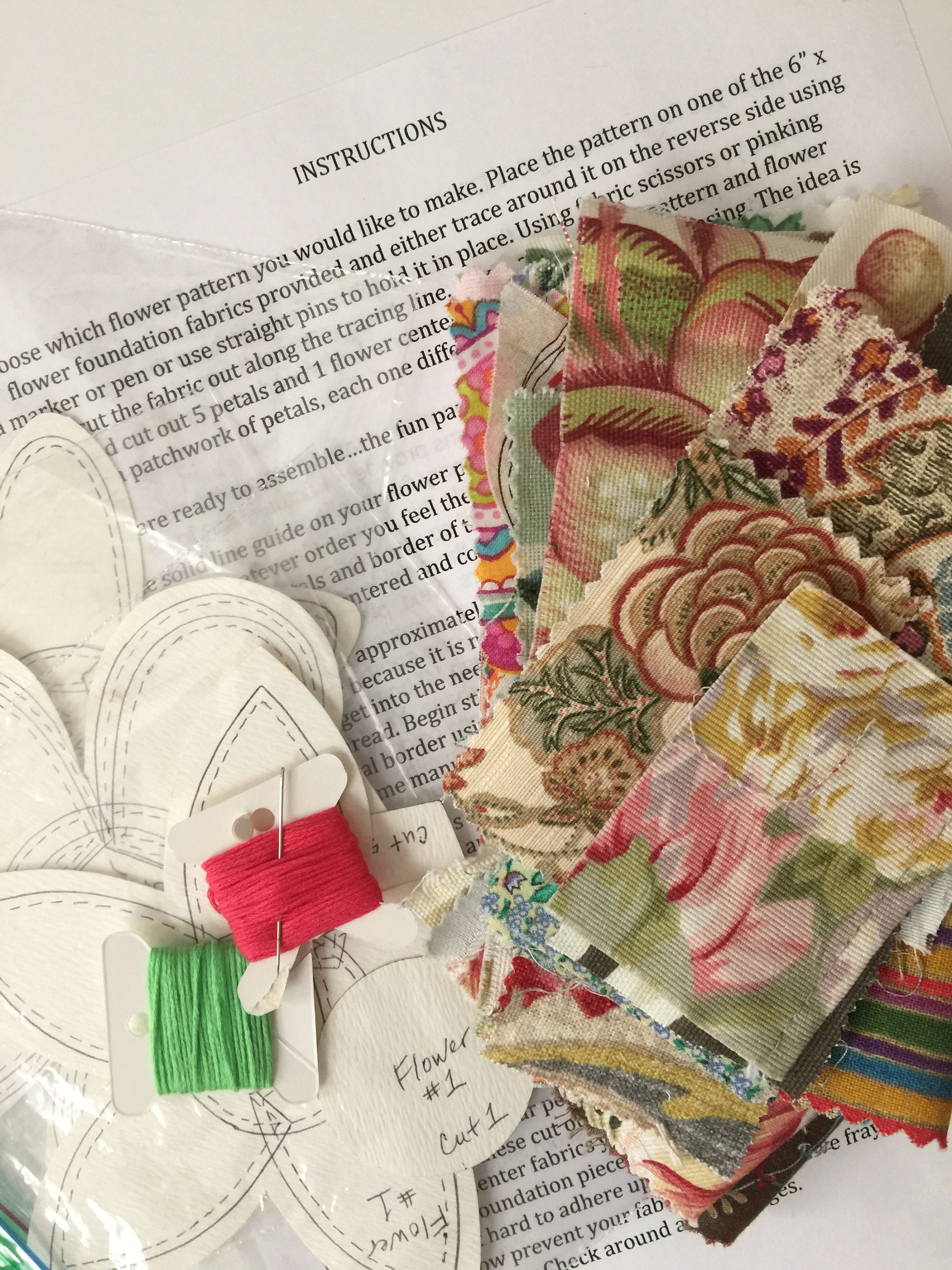 DIY Fabric Flower Patches Kit Includes Assorted Cotton Fabrics, 3 ...
