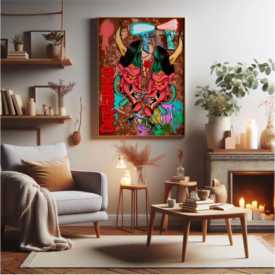 Oni Mask Tattoo Art Posters, Japanese Matte Wall Prints, Asian Demon ...