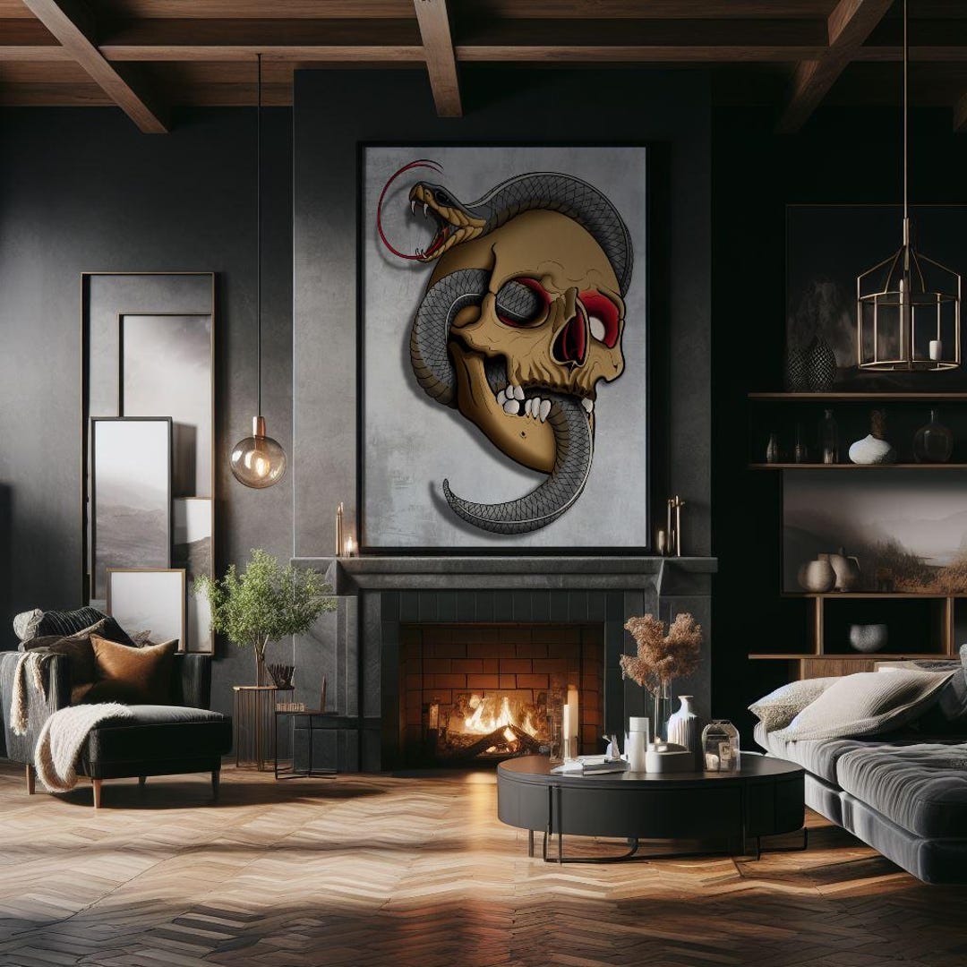 Skull Snake Neo Traditional Tattoo Art, Vertical Posters, Matte Poster ...