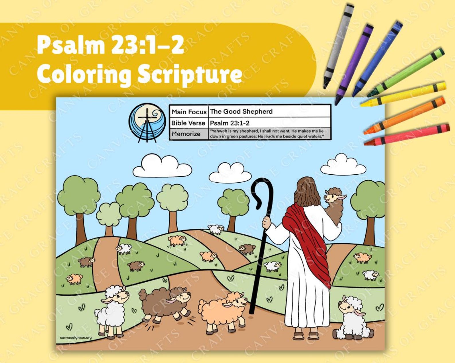The Good Shepherd Psalm 23:1-2 Coloring Page | Bible Verse Printable ...