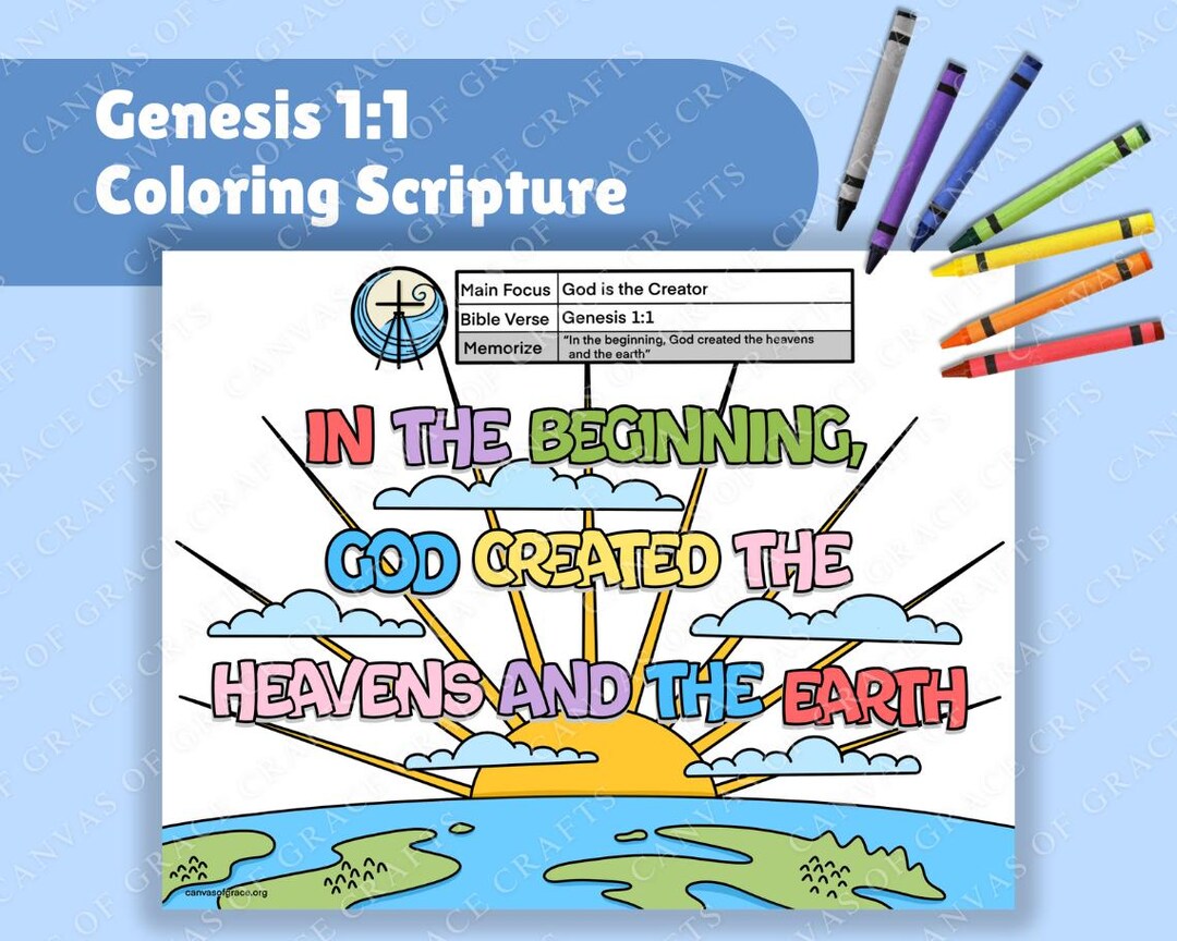 In the Beginning Creation Genesis 1:1 Coloring Page | Bible Verse ...