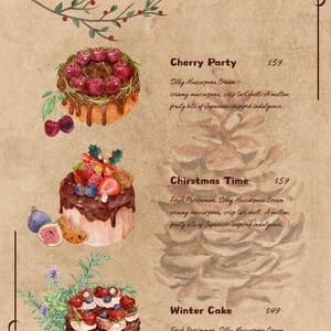 Vintage Watercolor Christmas Menu Template | US Letter (digital ...