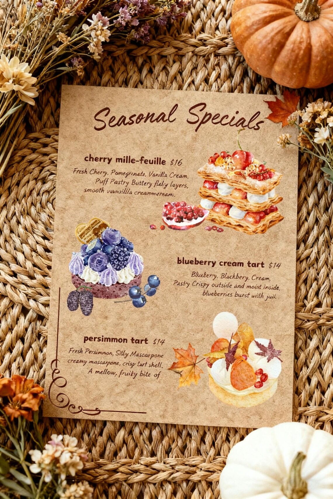 Vintage Watercolor Christmas Menu Template | US Letter (digital ...