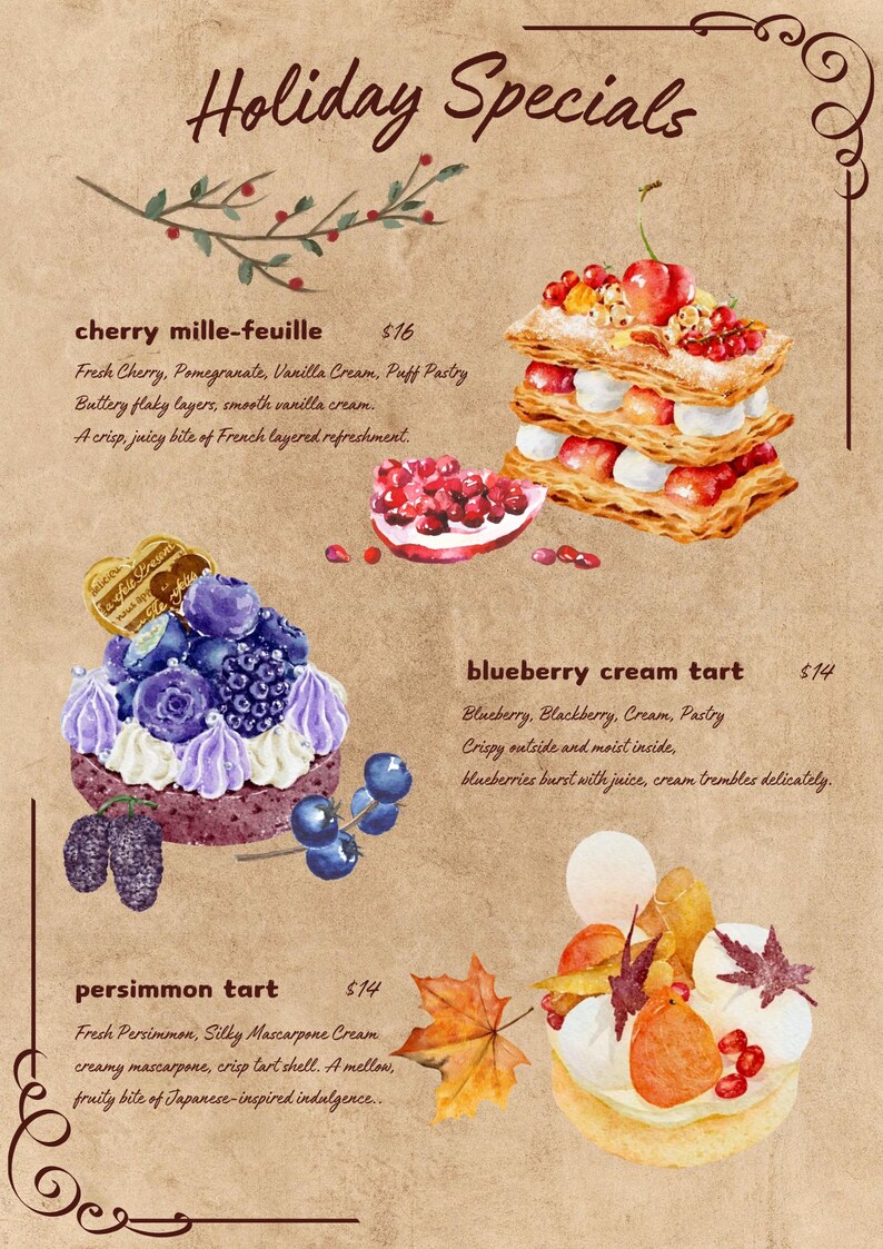 Vintage Watercolor Christmas Menu Template | US Letter (digital ...