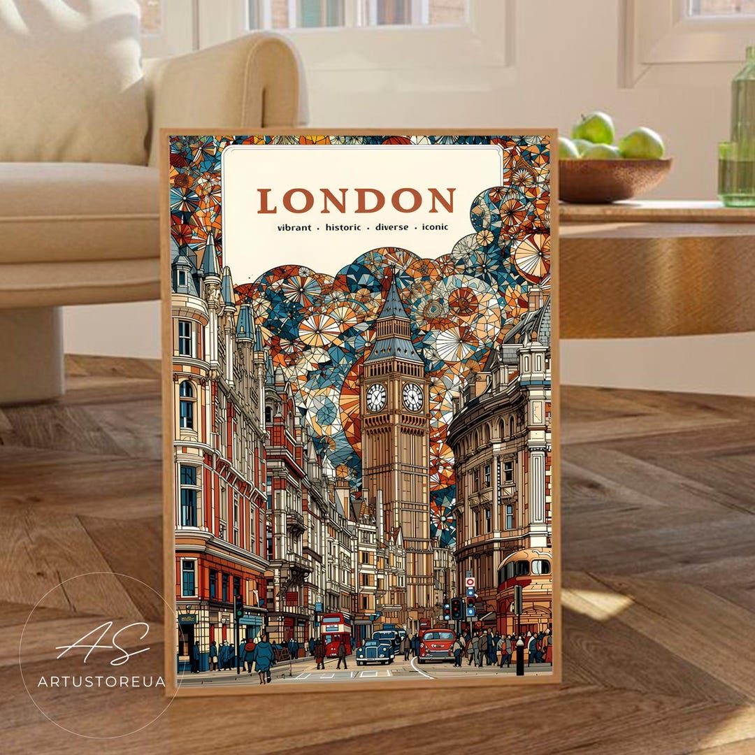 London Print - Vintage London Travel Poster With Retro Street Scene ...