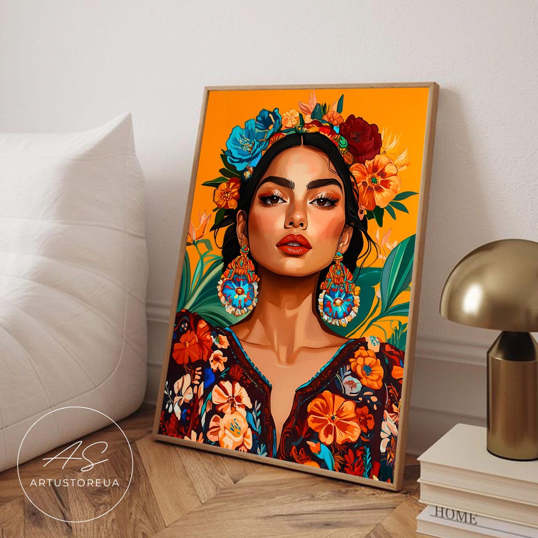 Latin Woman Art Print – Colorful Feminine Portrait, Orange Wall Art ...