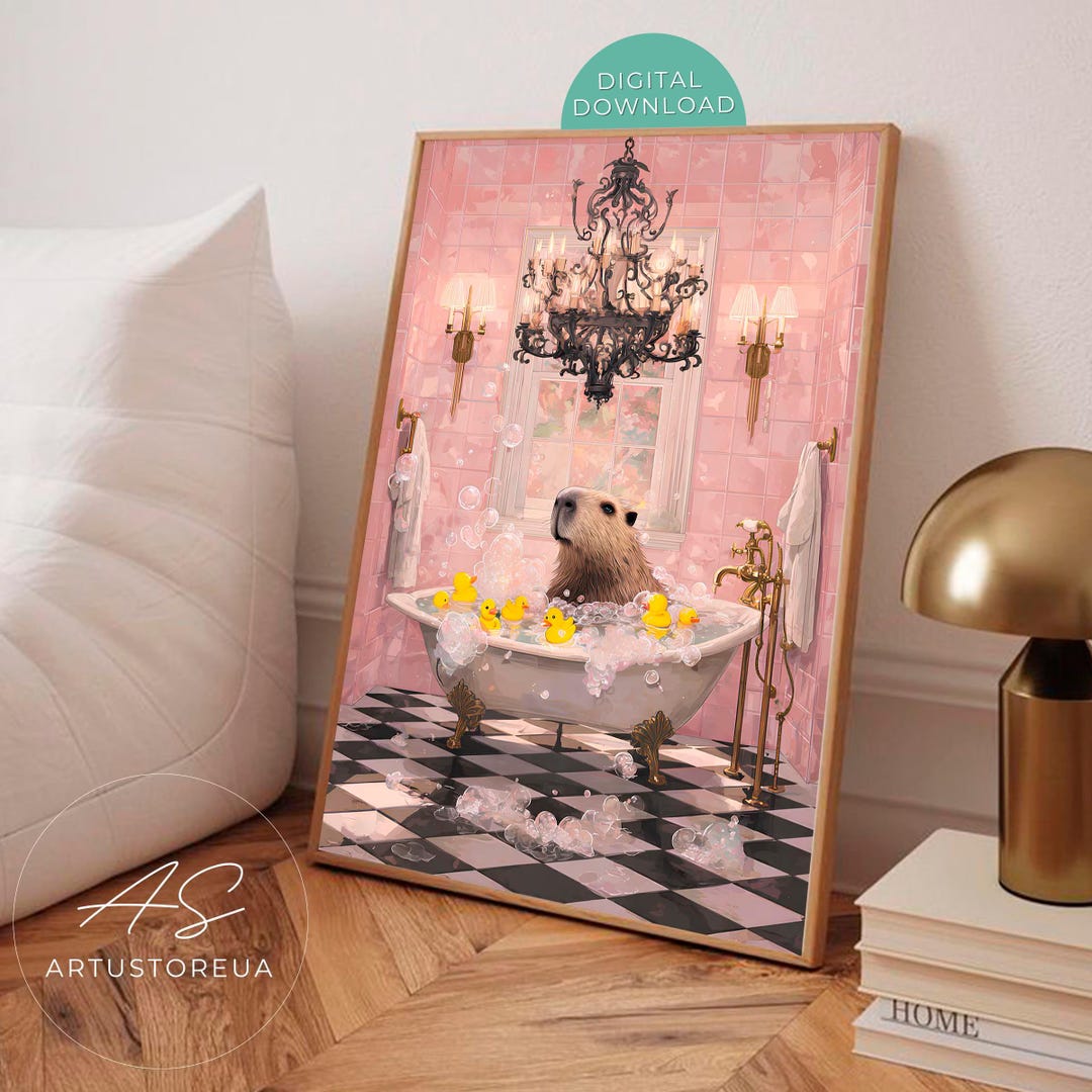 Capybara Bath Time - Illustration of a Relaxed Capybara Soaking in ...