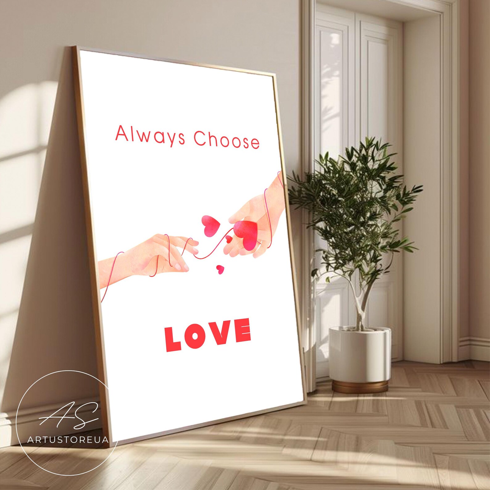 Love Print, Always Choose Love Quote, Minimalist Romantic Poster, Red ...