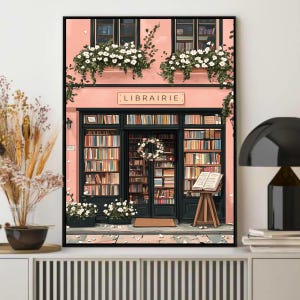 Paris Bookstore Art, French Library Print, Pastel Pink Storefront Decor ...