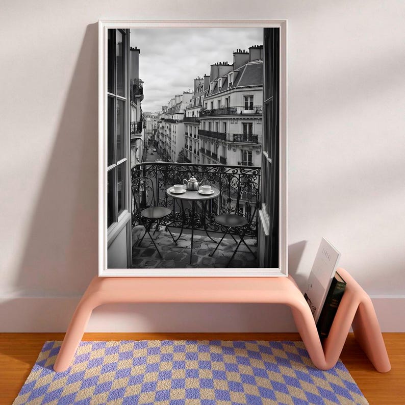 Paris Poster, Black and White Balcony View, French Vintage Art ...