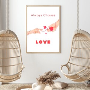 Love Print, Always Choose Love Quote, Minimalist Romantic Poster, Red ...
