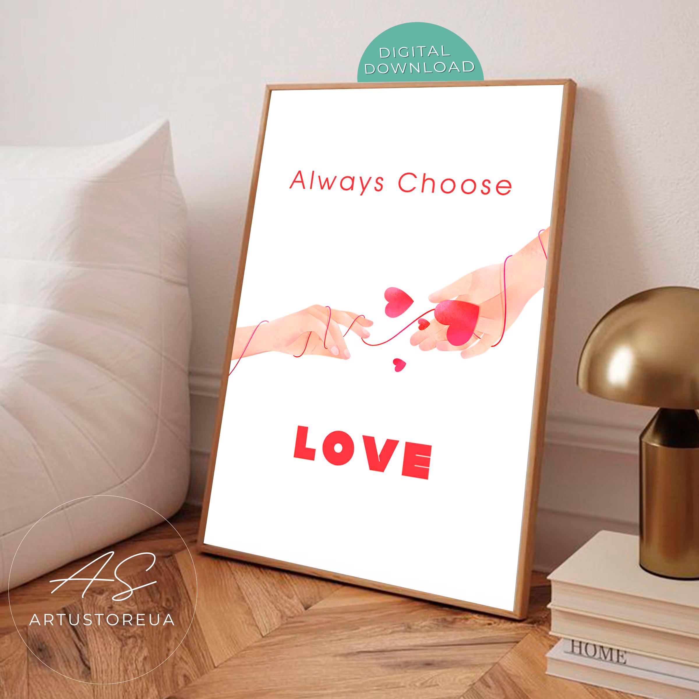 Love Print, Always Choose Love Quote, Minimalist Romantic Poster, Red ...