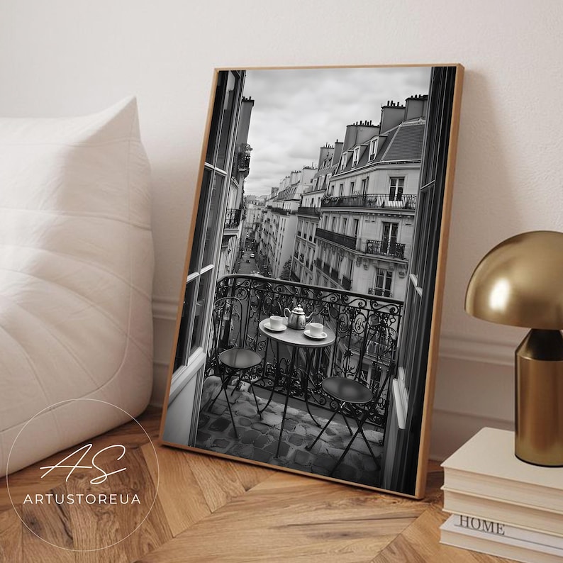 Paris Poster, Black and White Balcony View, French Vintage Art ...
