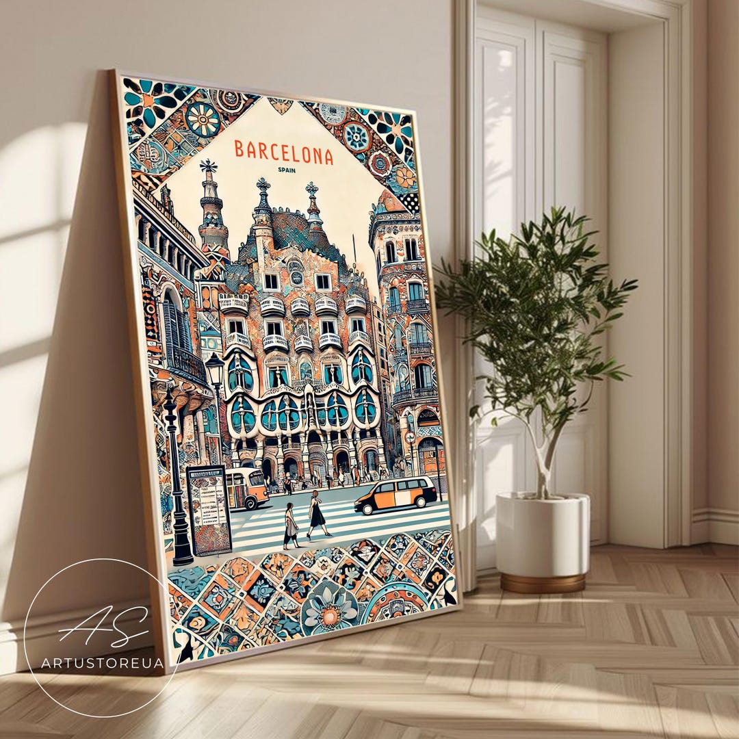 Barcelona Art Print Gaudí Architecture Digital Poster Casa Batlló ...
