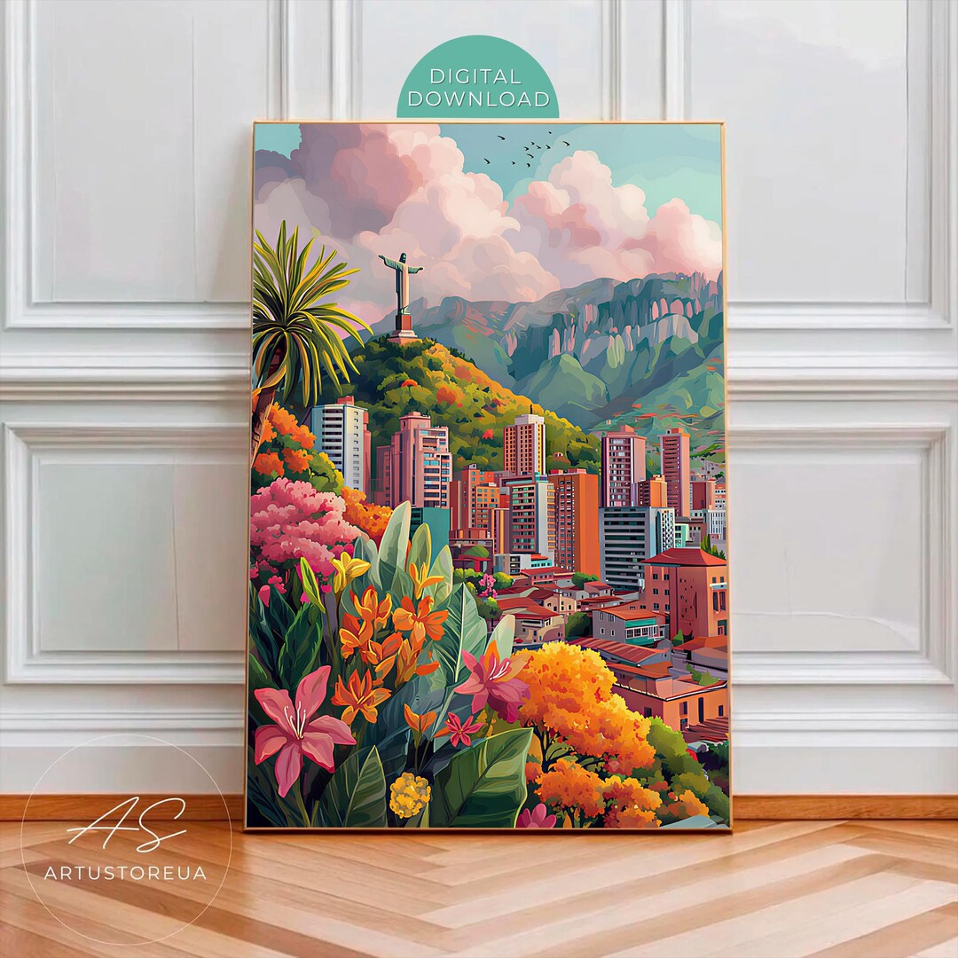 Santiago Chile City Illustration With Andes Mountains, Urban Skyline ...