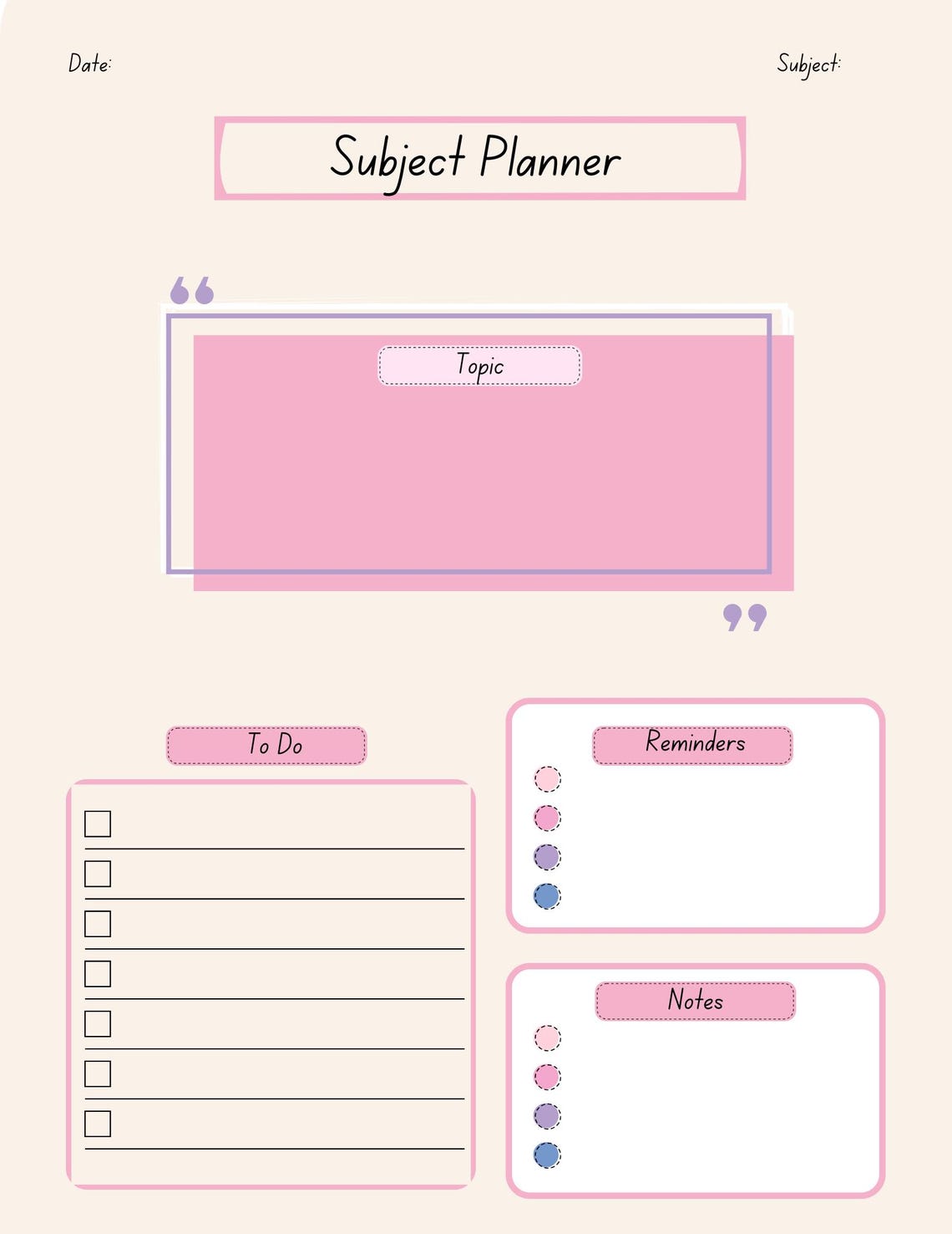 Five Subject Digital Planner - Etsy