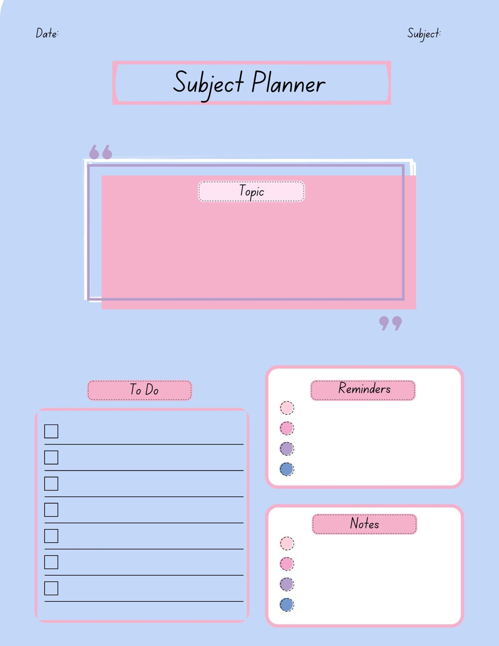 Five Subject Digital Planner - Etsy