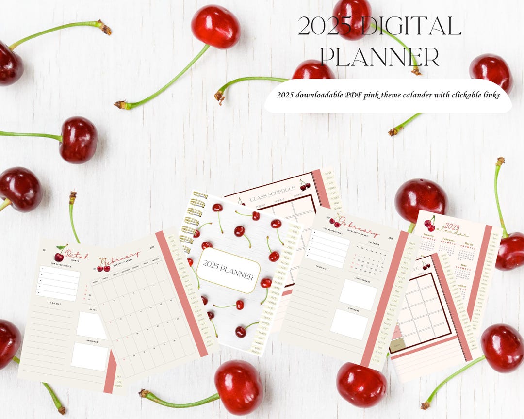 2025 Cherry Themed Digital Planner/calendar With Clickable Links ...