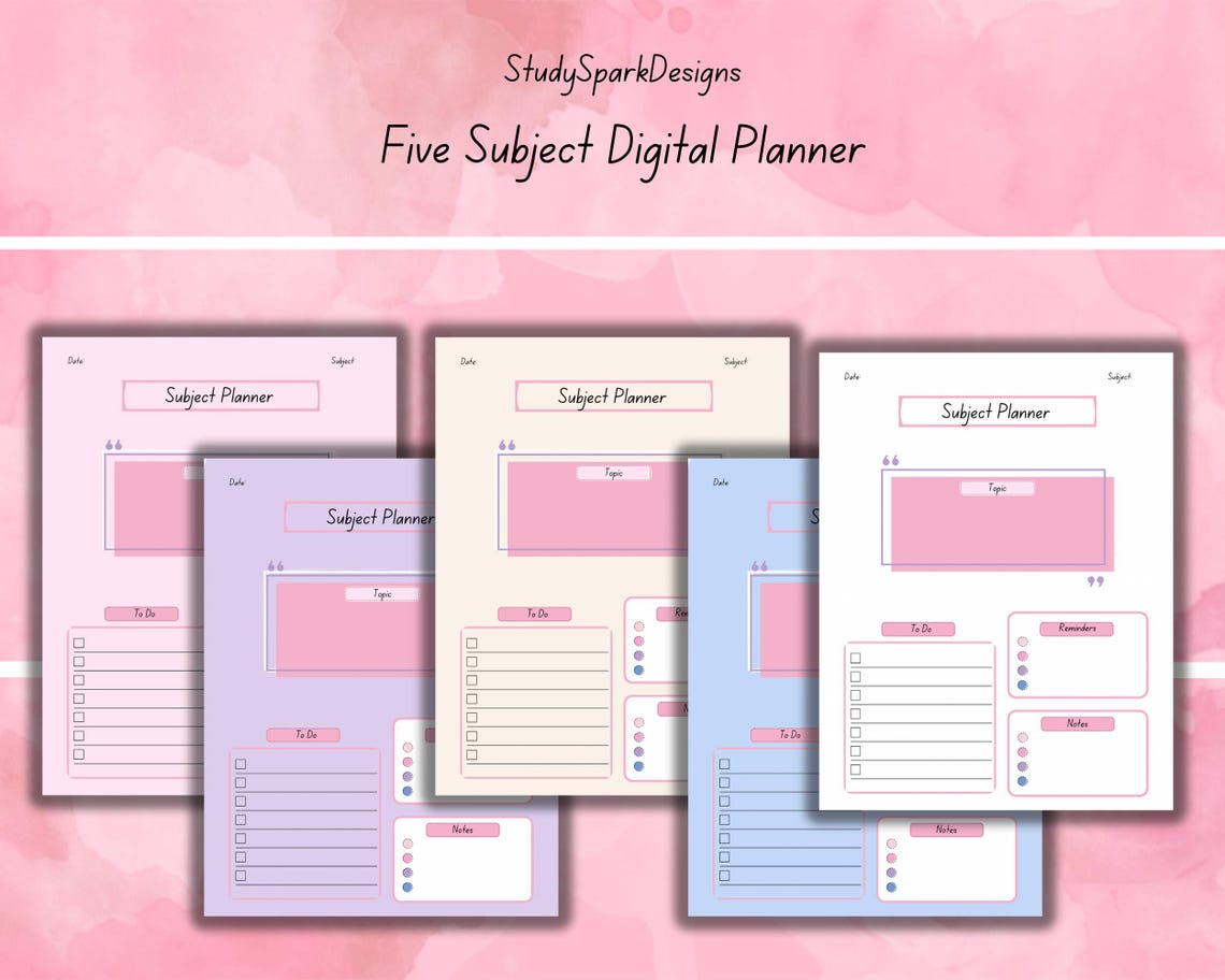 Five Subject Digital Planner - Etsy