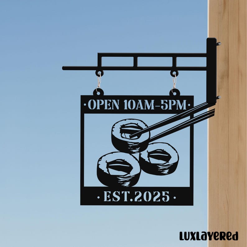 Custom Sushi Restaurant Hanging Metal Sign, Japanese Food Storefront ...