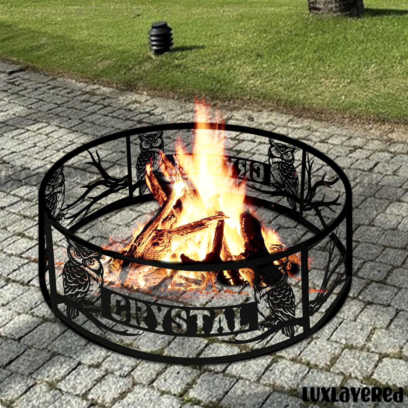 Custom Owl Fire Ring With Name, Custom Metal Fire Pit Ring for Rustic ...