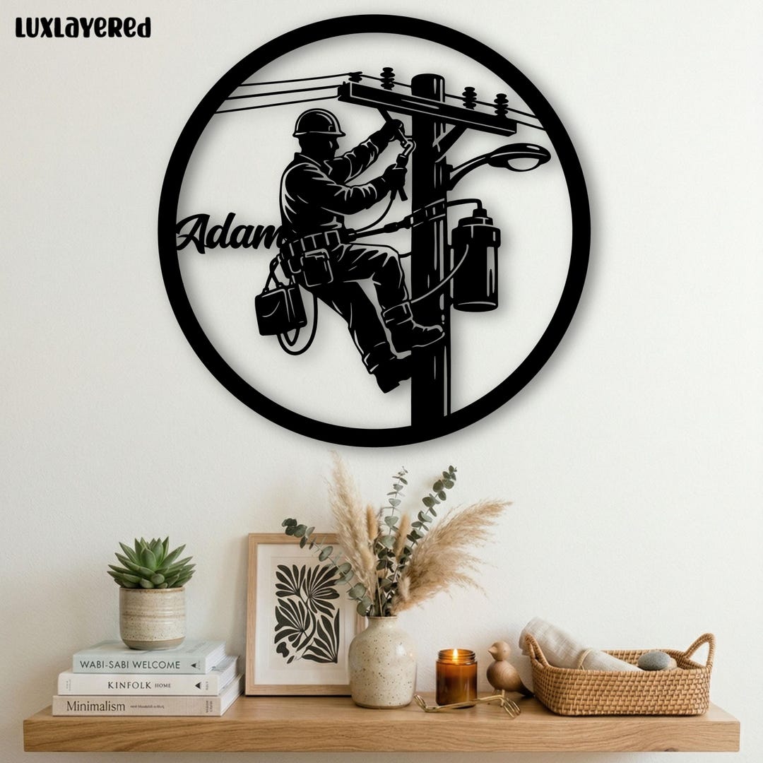 Custom Lineman Metal Wall Art, Personalized Electrician Sign With Name ...
