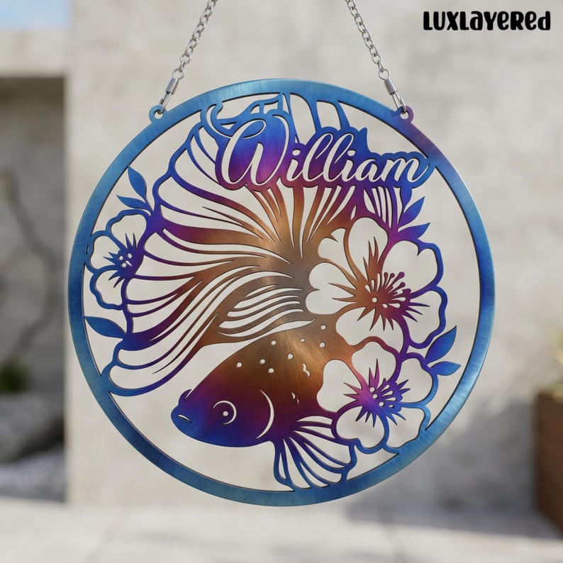 Personalized Betta Fish Metal Sign, Custom Floral Hanging Wall Art ...