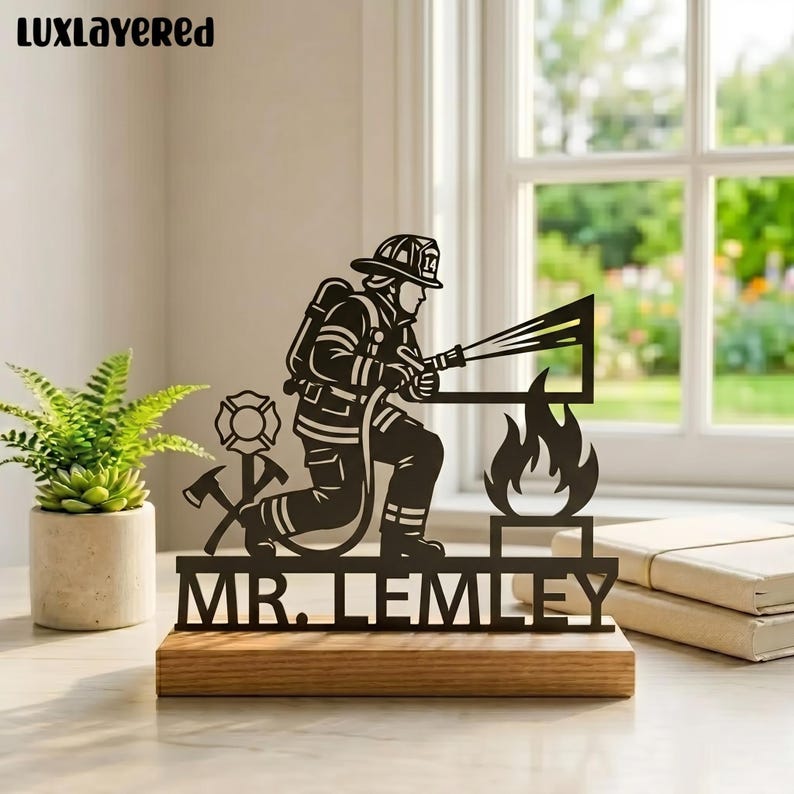 Personalized Firefighter Table Decor, Custom Fireman Desk Name Plate ...