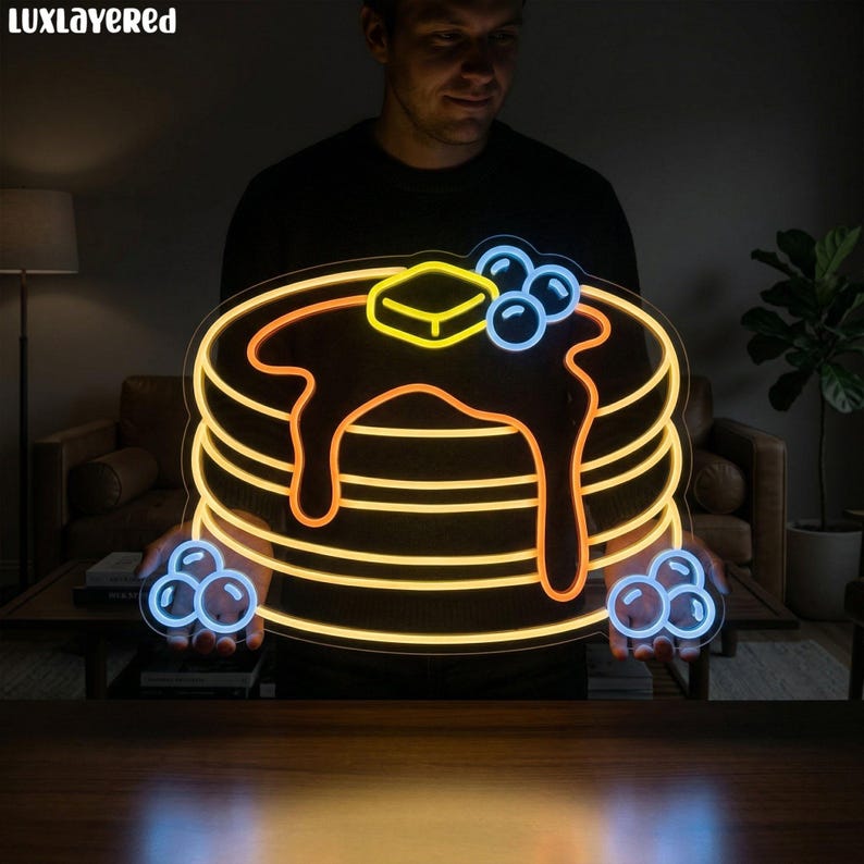 Pancakes Neon Sign, Sweet LED Wall Art for Cafe or Kitchen Decor ...