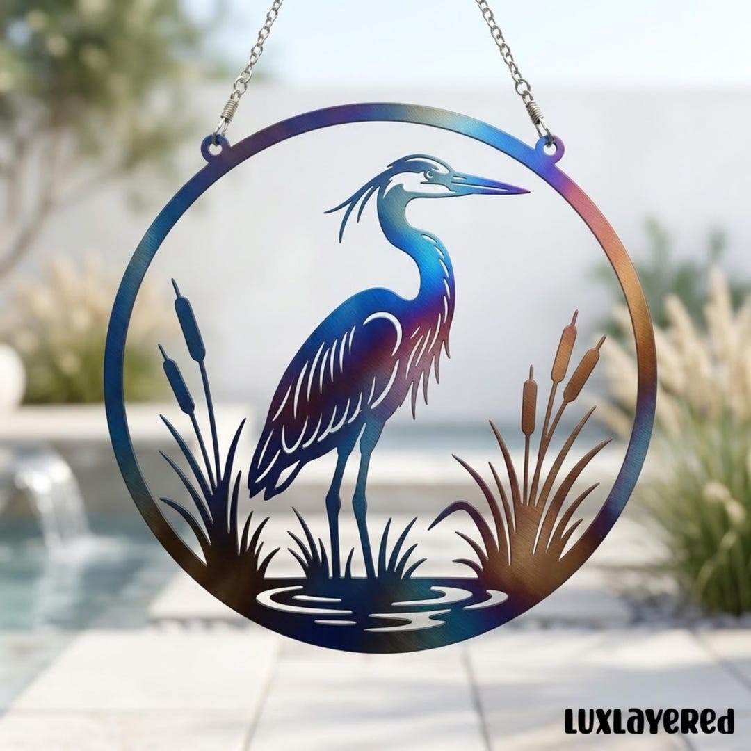 Heron Metal Hanging Sign, Egret Lake House Decor, Wetland Bird Wall Art ...