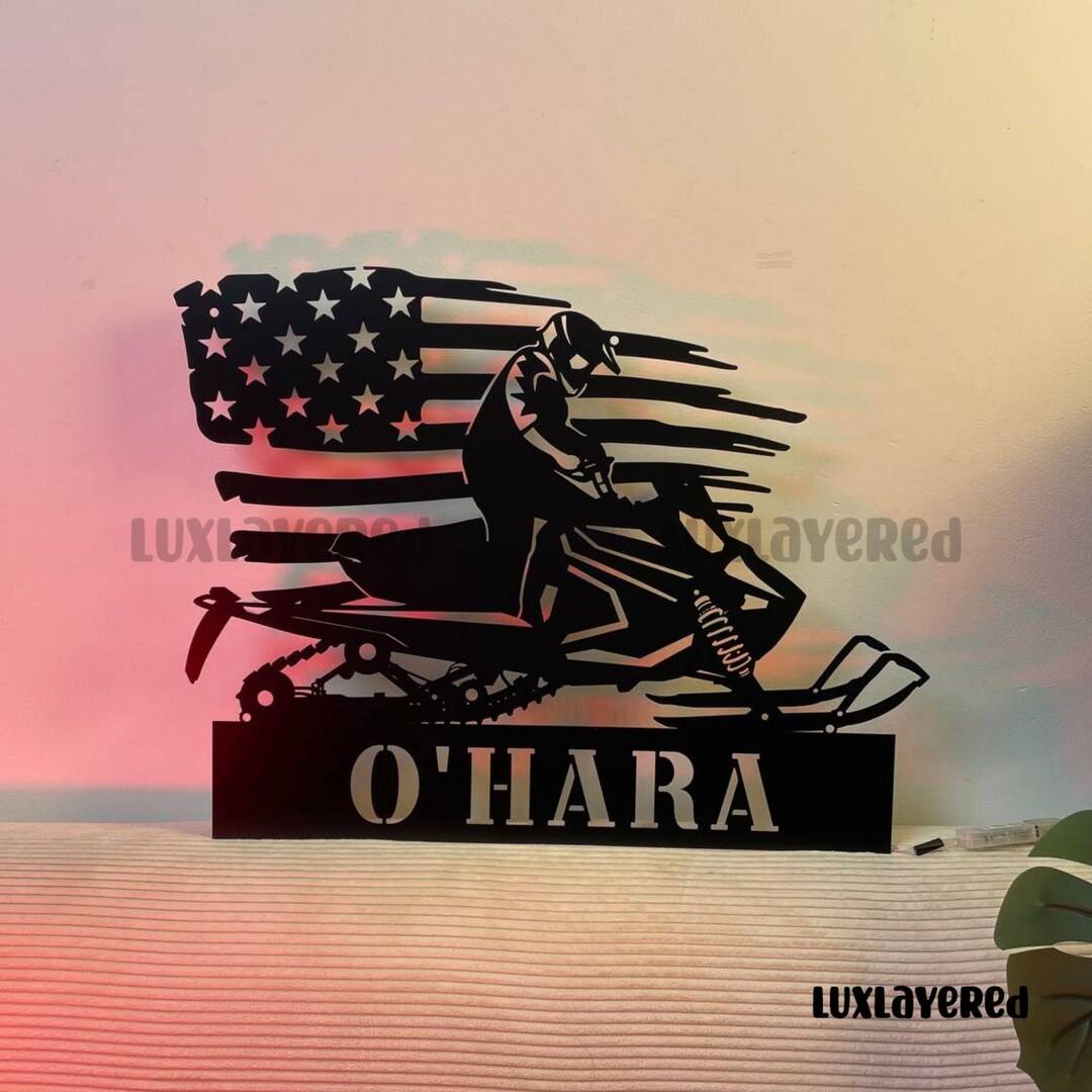 Personalized US Flag Snowmobile Metal Sign, Ski-doo Led Light, Ski-doo ...
