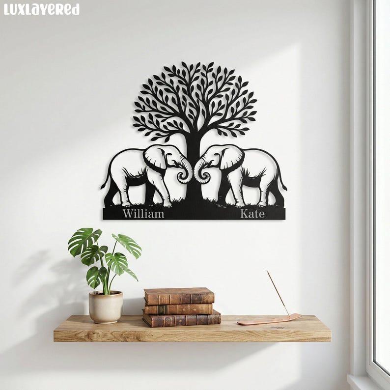 Custom Elephant Couple Metal Sign, Tree Wall Art, Romantic Anniversary ...