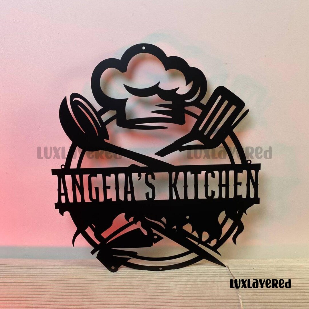 Personalized Chef Kitchen Metal Sign, Chef Restaurant Led Light, Chef ...