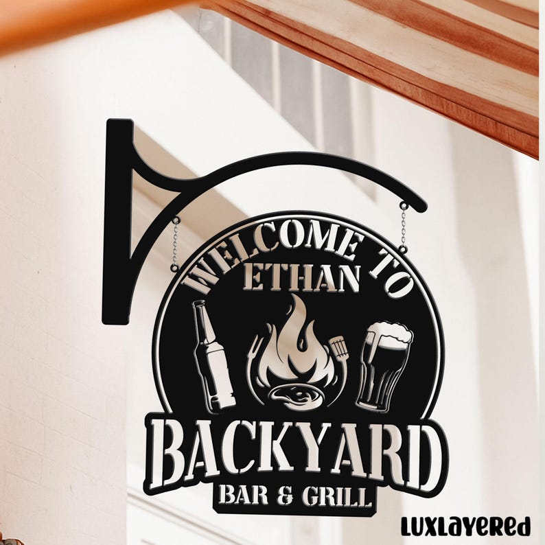 Personalized Metal Bar & Grill Sign: Custom Outdoor Hanging Decor - Etsy