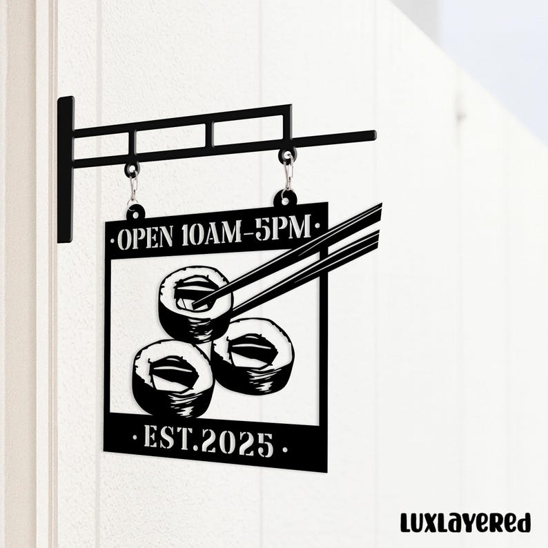 Custom Sushi Restaurant Hanging Metal Sign, Japanese Food Storefront ...