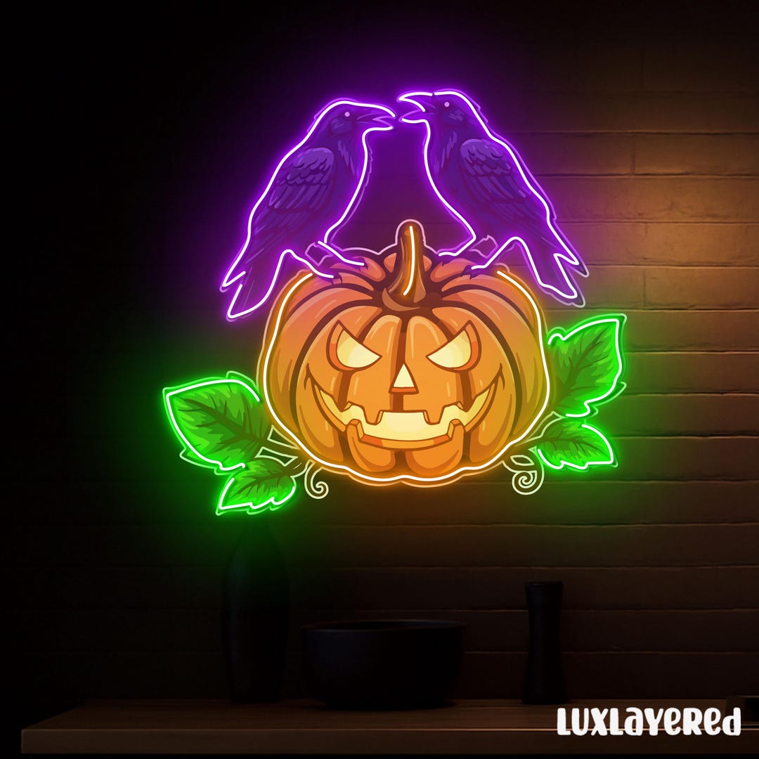 Pumpkin Neon Sign: Raven Neon Light, Handmade LED Wall Light for ...
