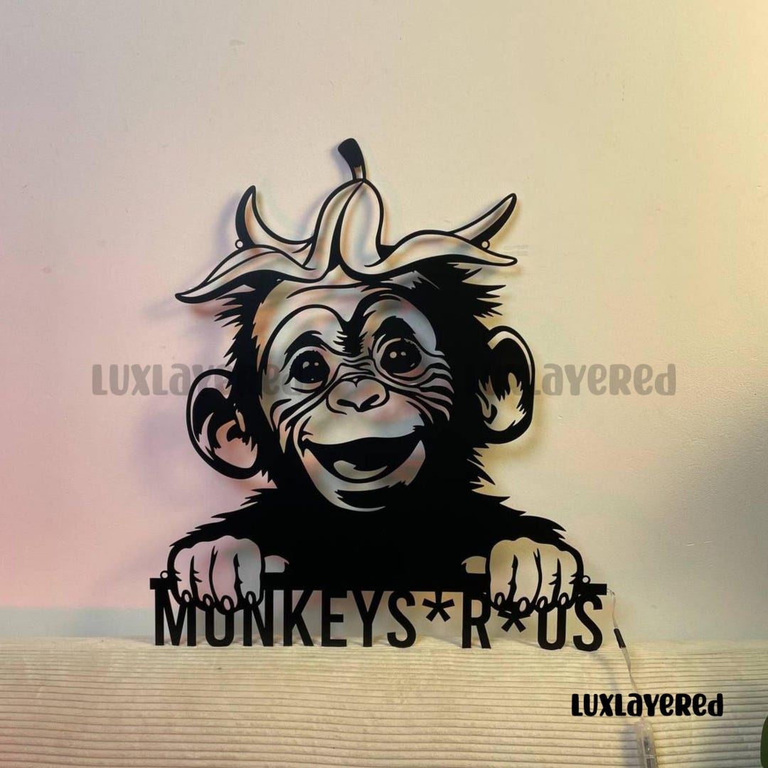 Personalized Monkey Banana Peel Metal Sign, Monkey Led Light, Cute ...