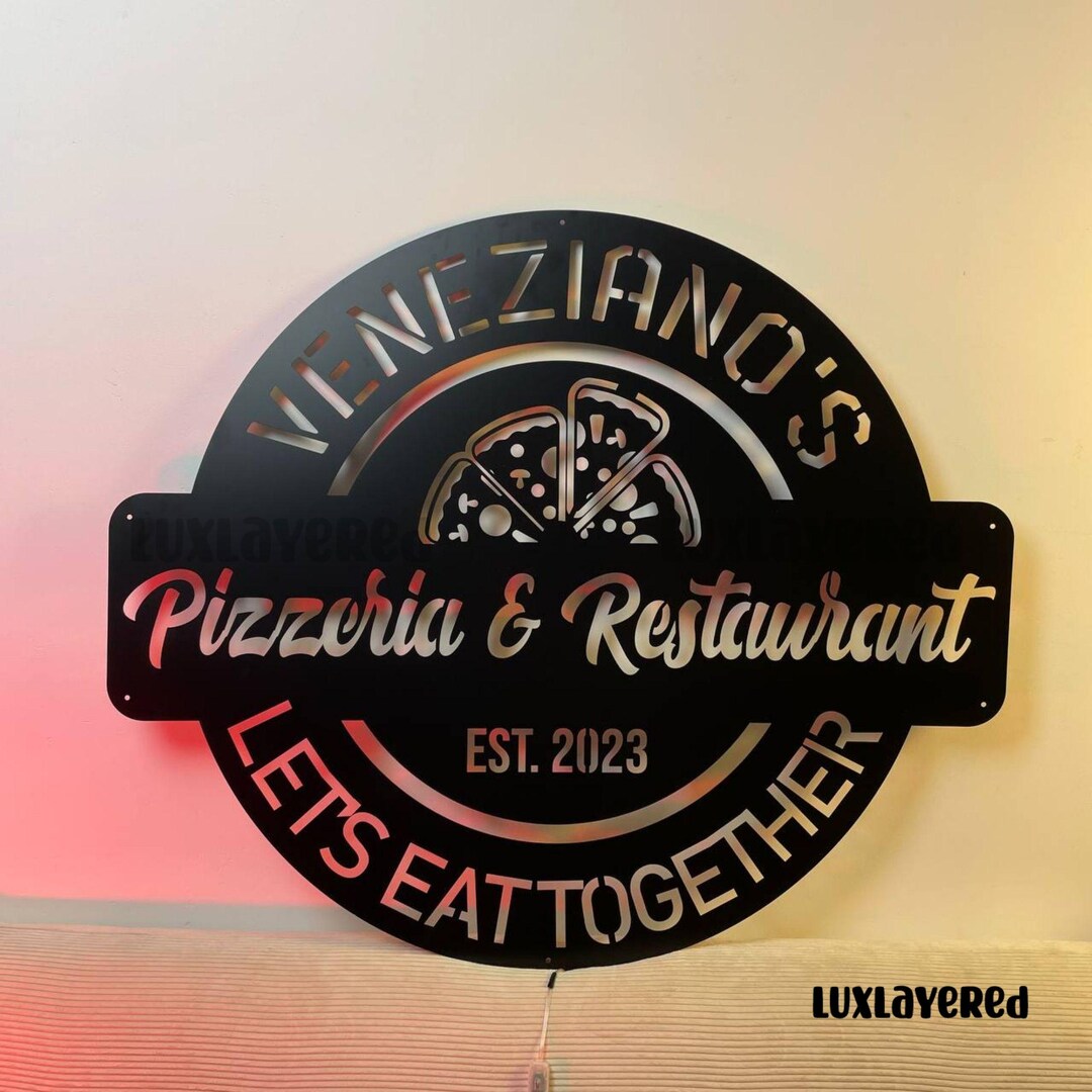 Personalized Pizzeria Metal Sign, Pizza Restaurant Led Light, Pizza ...