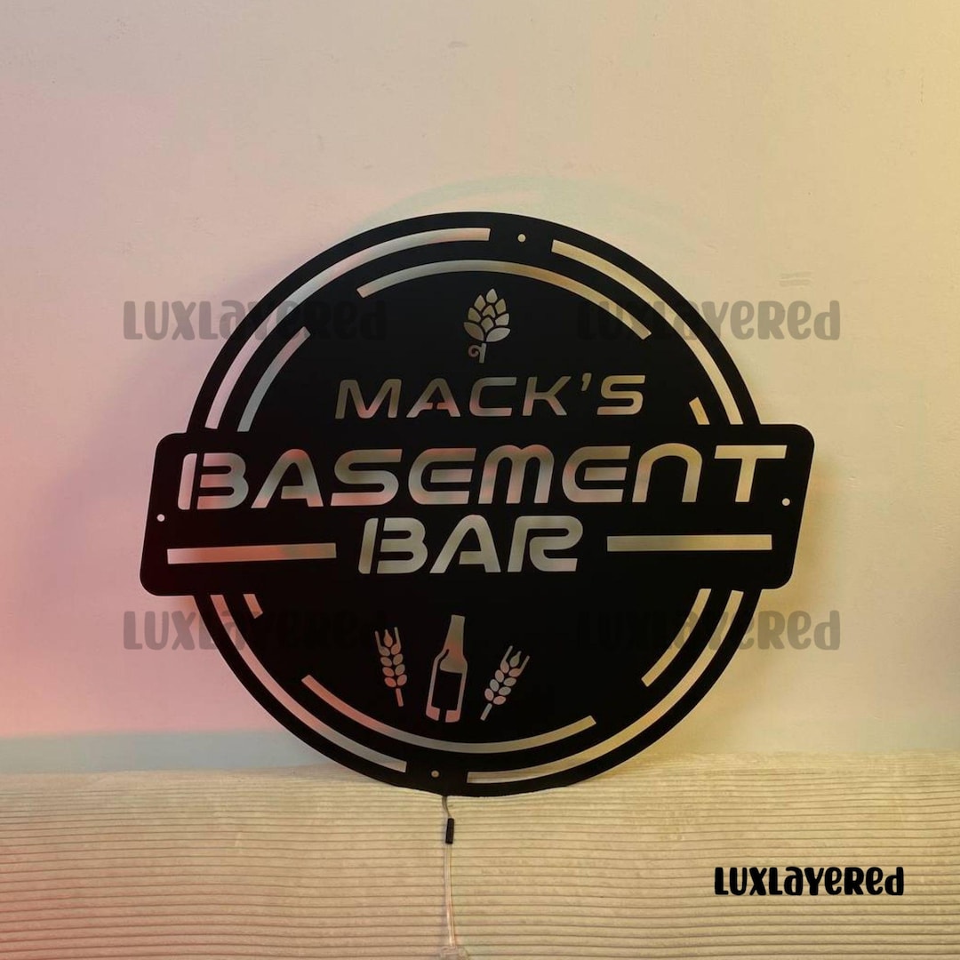 Personalized Basement Bar Metal Sign, Basement Bar Led Light, Wine Bar ...