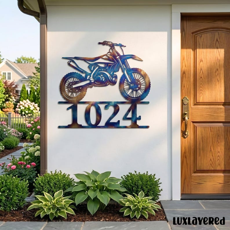 Dirt Bike Metal House Number Sign, Custom Motocross Address Plaque for ...