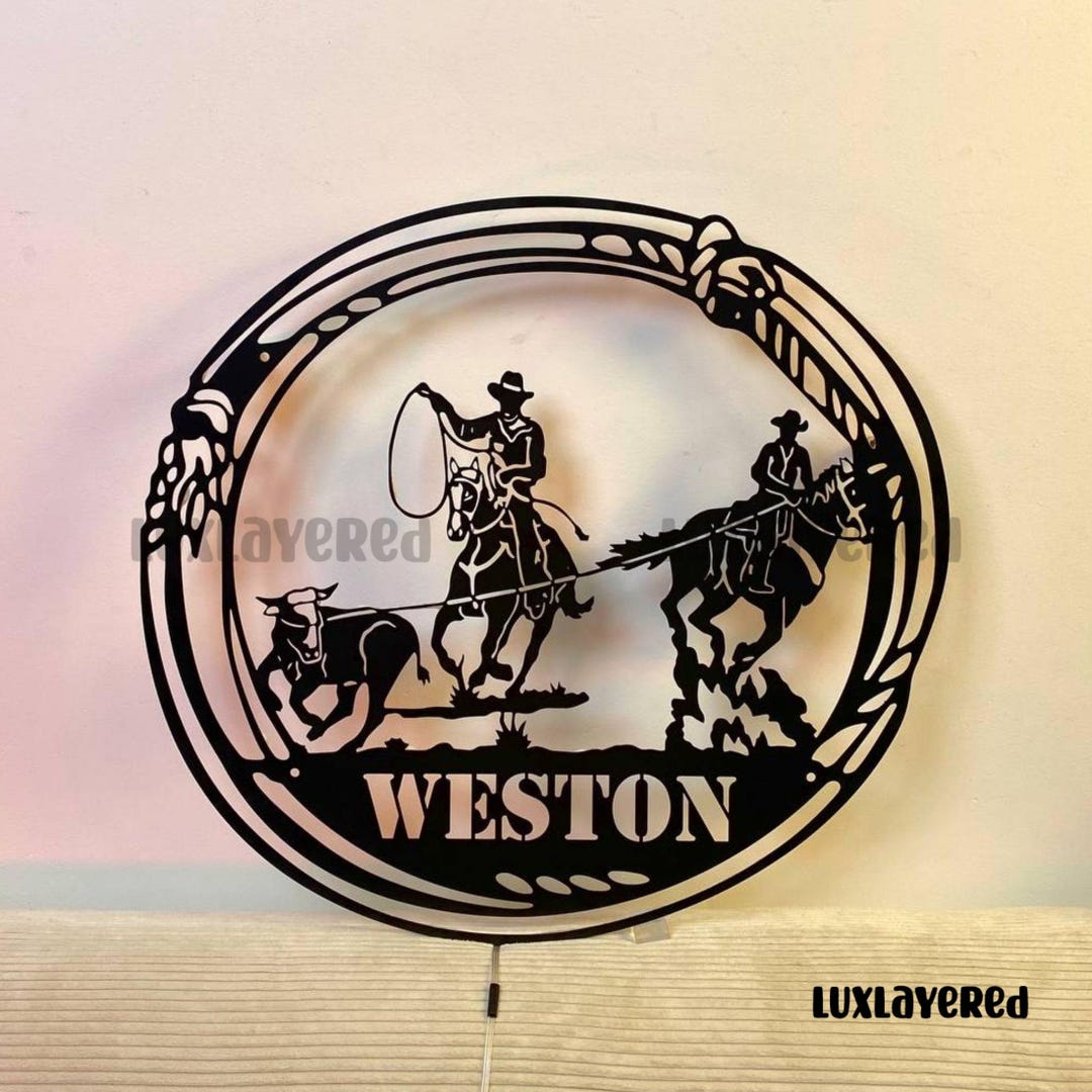 Personalized Cowboy Roping Metal Sign: LED Wall Art - Etsy